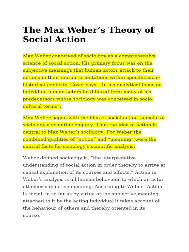Max Weber's Social Action Theory Explained | PDF | Sociology | Max Weber