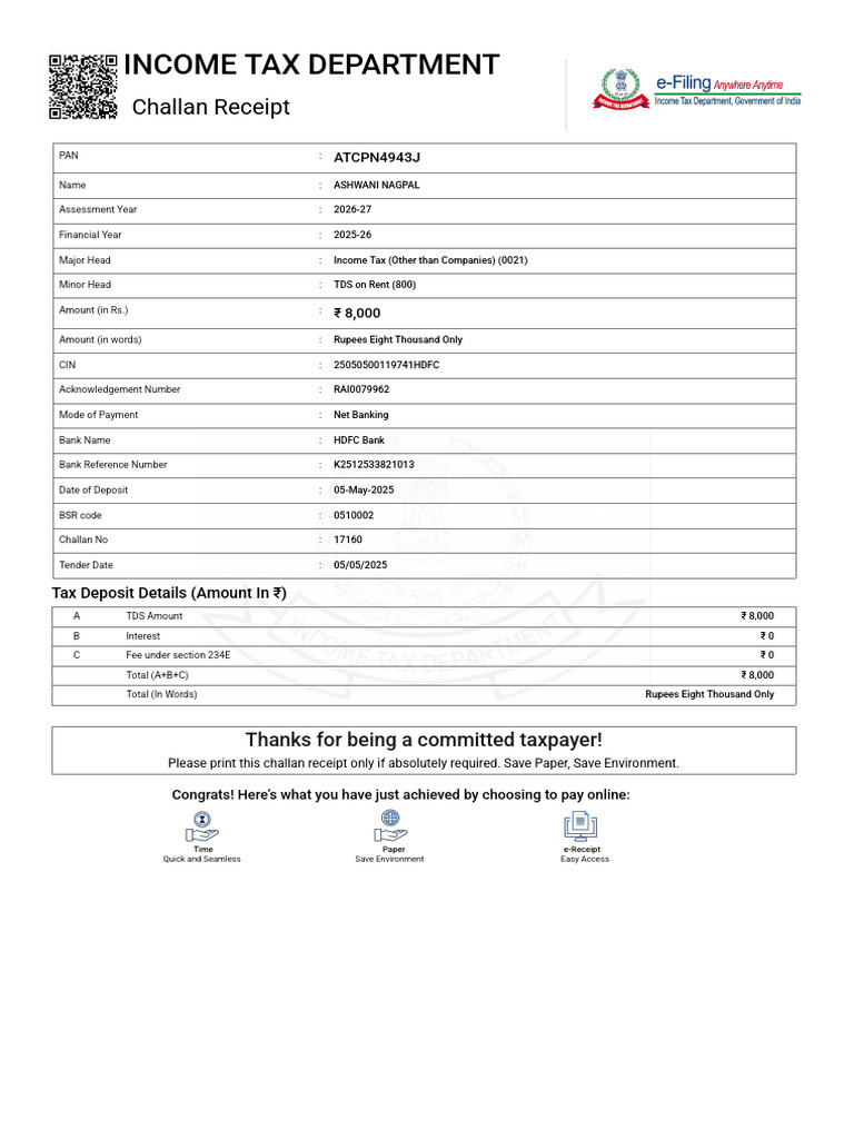 02-CHALLAN_RS_8000 DT 05.05.2025_MAY-2025 | PDF | Money | Public Finance
