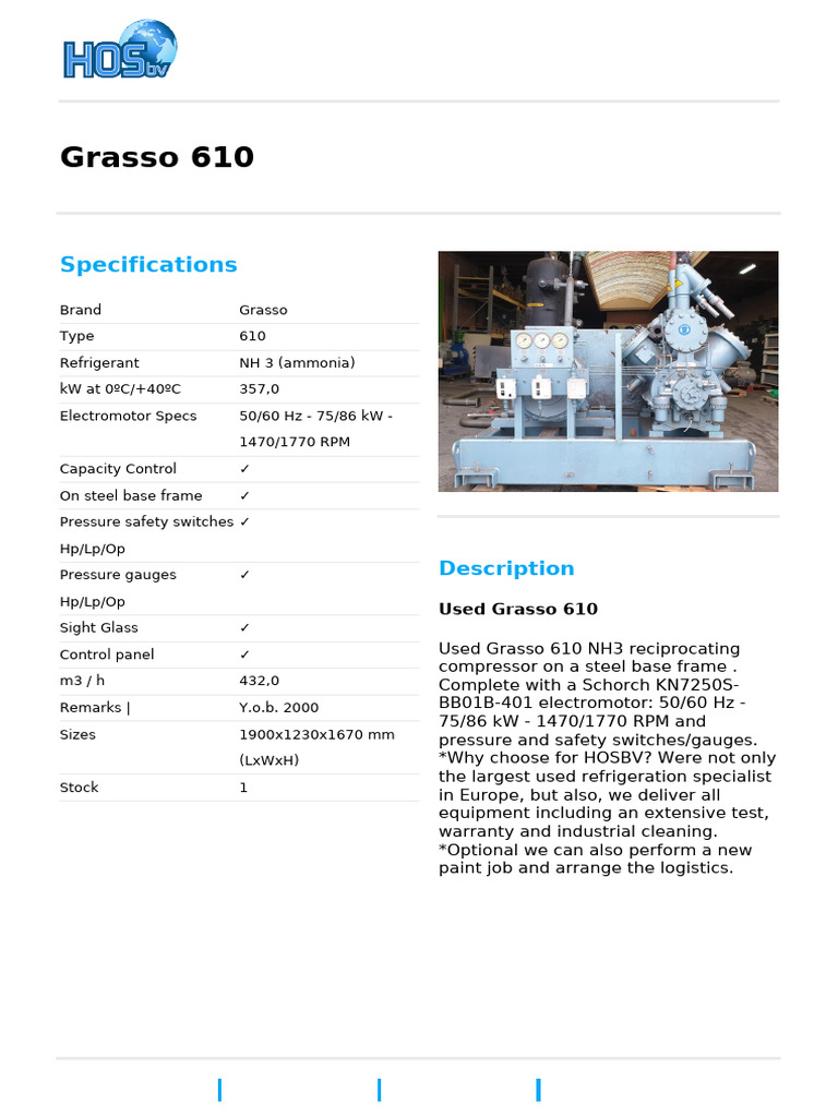 Used Grasso 610 Refrigeration Compressor | PDF