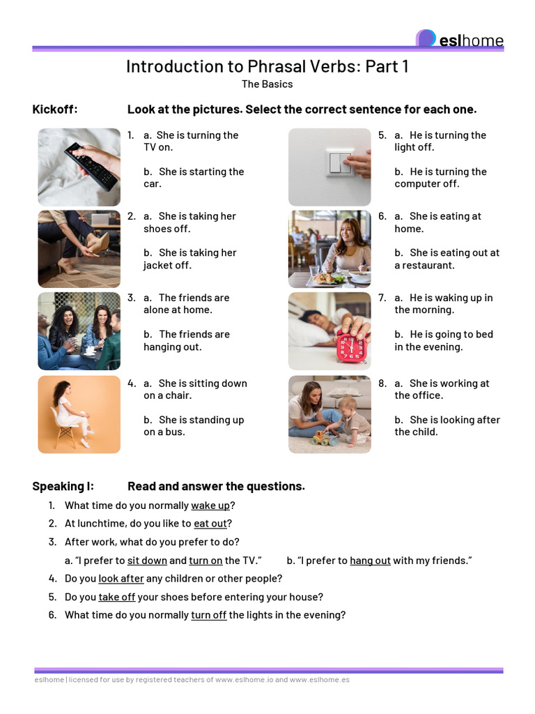 Introduction To Phrasal Verbs Part 1 Worksheet | PDF | English Language ...