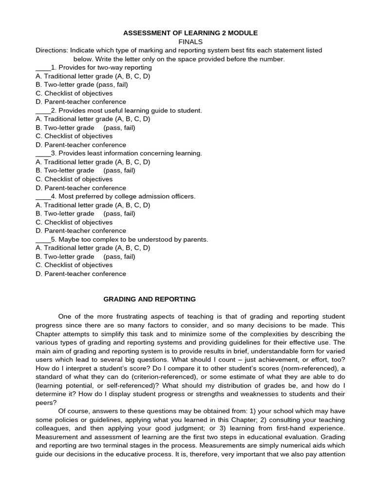 Assessment of Learning Module Final (1) (Autorecovered) | PDF | Educational Assessment | Learning