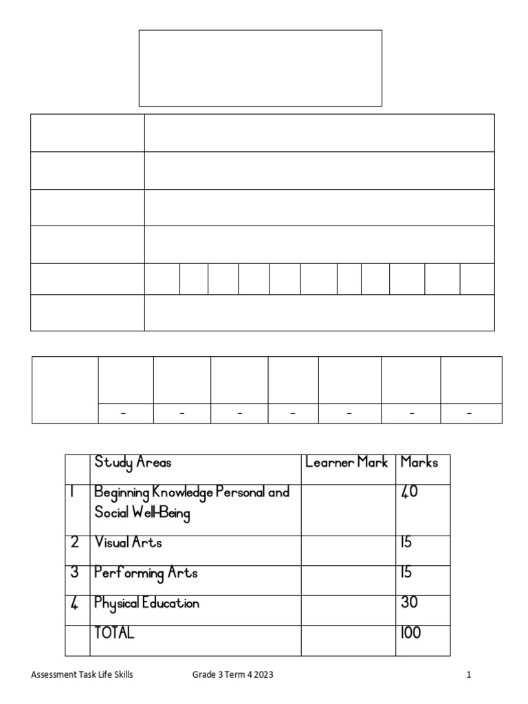 Grade 3 Term 4 Life Skills Assessment | PDF
