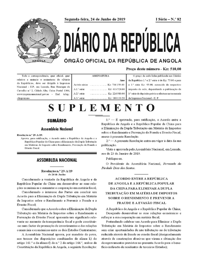 Adt Angola China Resolução Nº29-A-19 | PDF