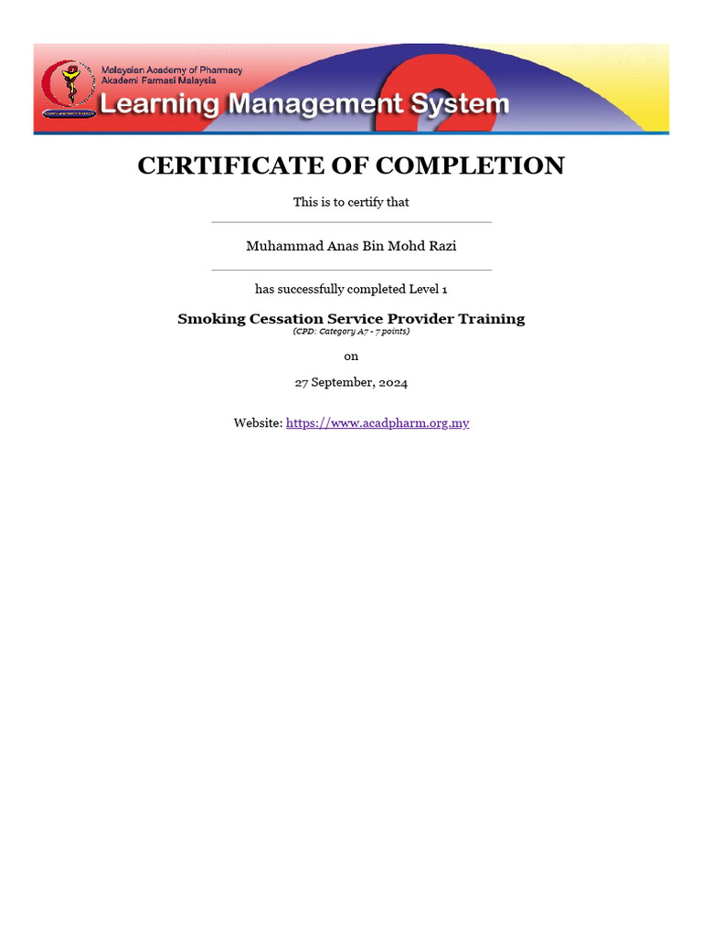 Smoking Cessation Training Certificate | PDF