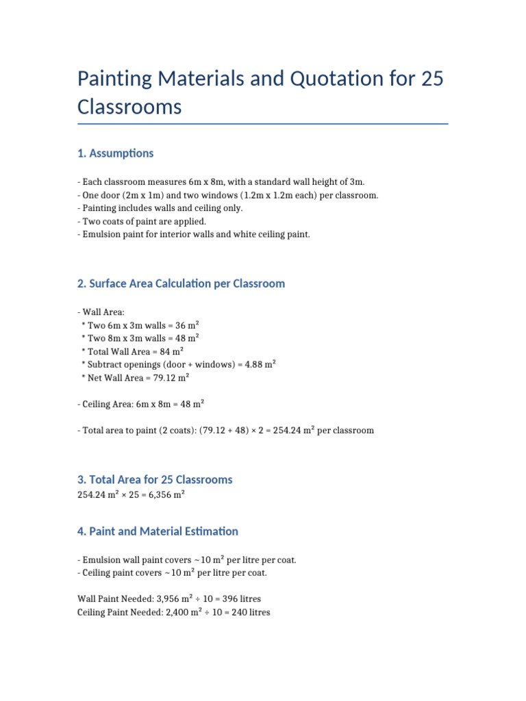 Classroom Painting Quotation and Materials | PDF | Paint