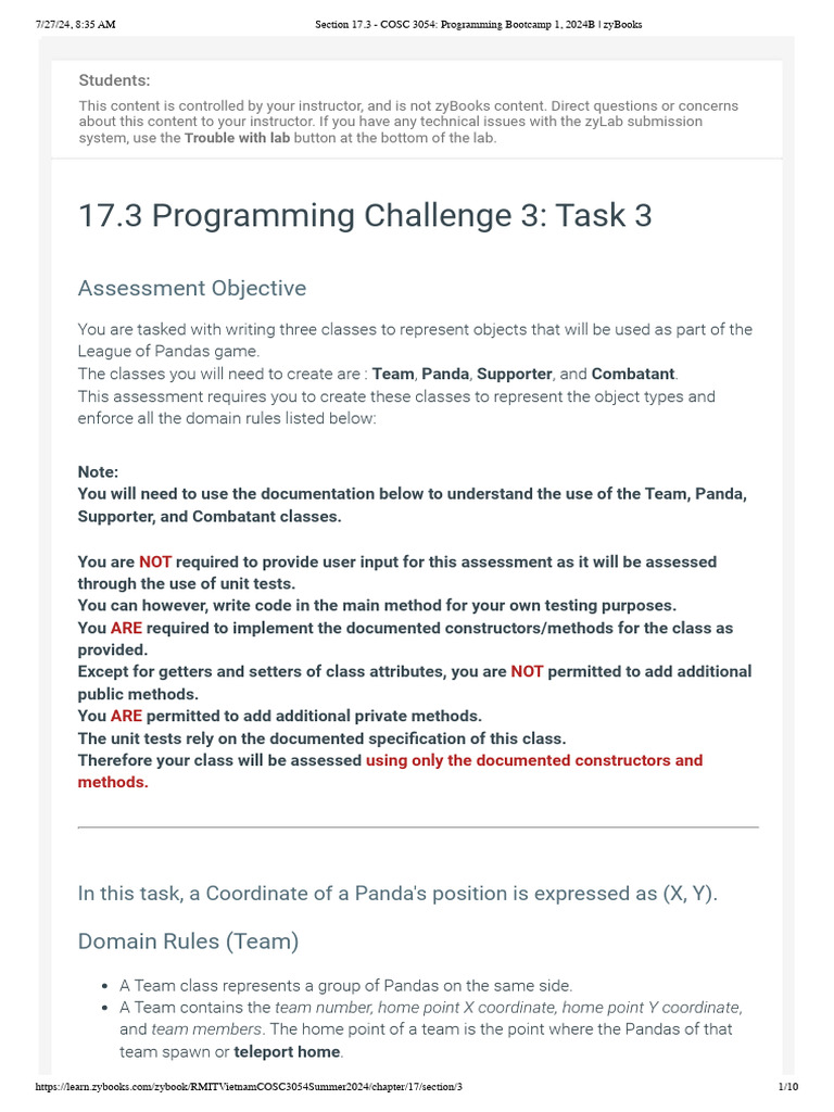 Section 17.3 - COSC 3054 - Programming Bootcamp 1, 2024B - ZyBooks | PDF | Constructor (Object ...