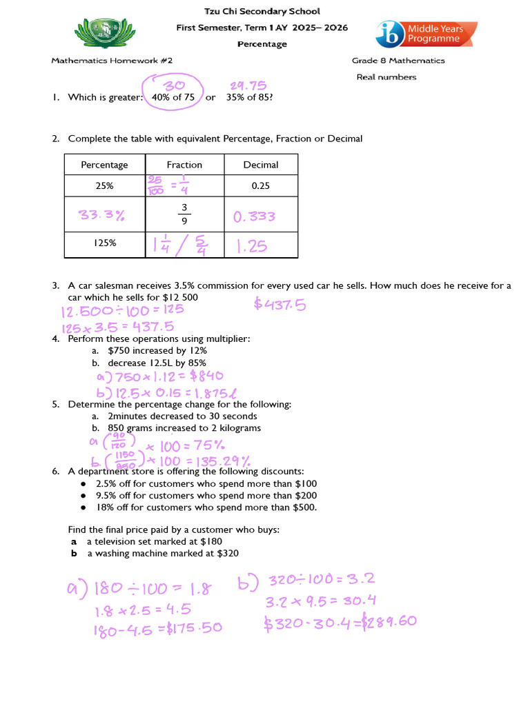 Home Work 2 GR 8 Term 1 Week 2 2526 | PDF