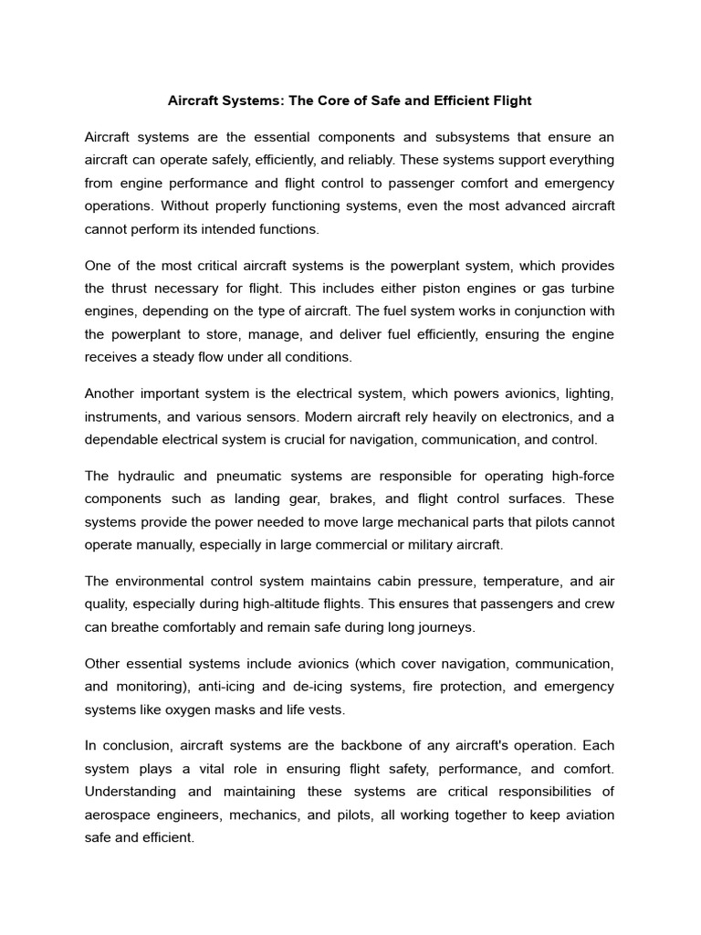 Aircraft Systems_ the Core of Safe and Efficient Flight | PDF