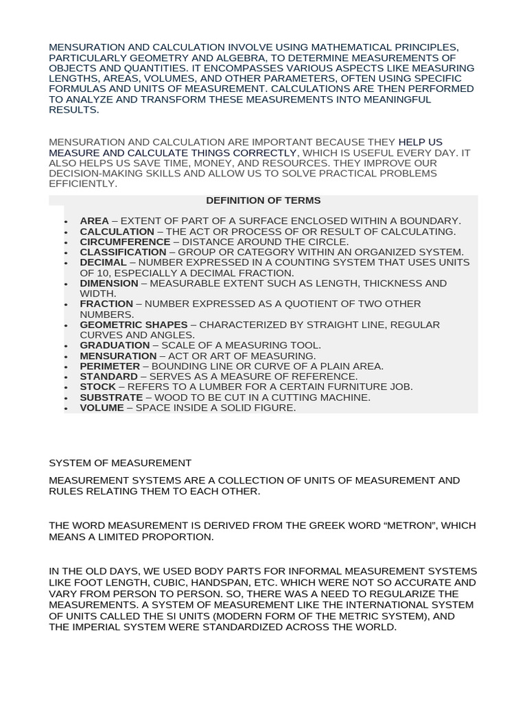 Mensuration and Calculation | PDF | Area | Foot (Unit)