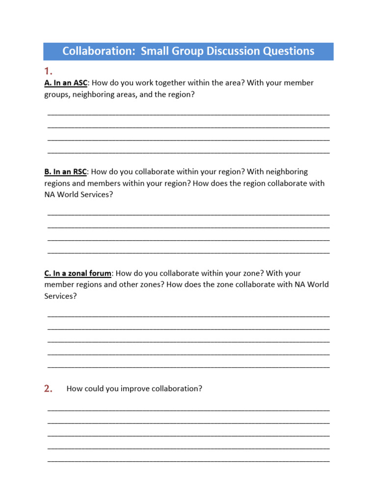 Collaboration: Small Group Discussion Questions: A. in An ASC | PDF ...
