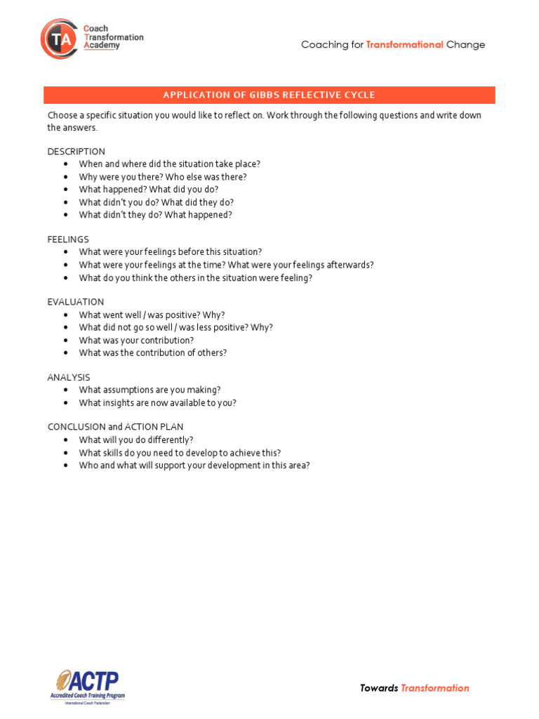 Applying Gibbs Reflective Cycle | PDF