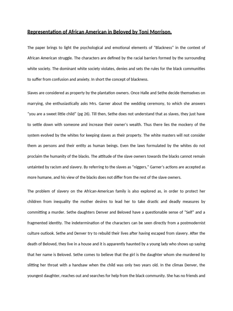 Representation of African American in Beloved by Toni Morrison | PDF