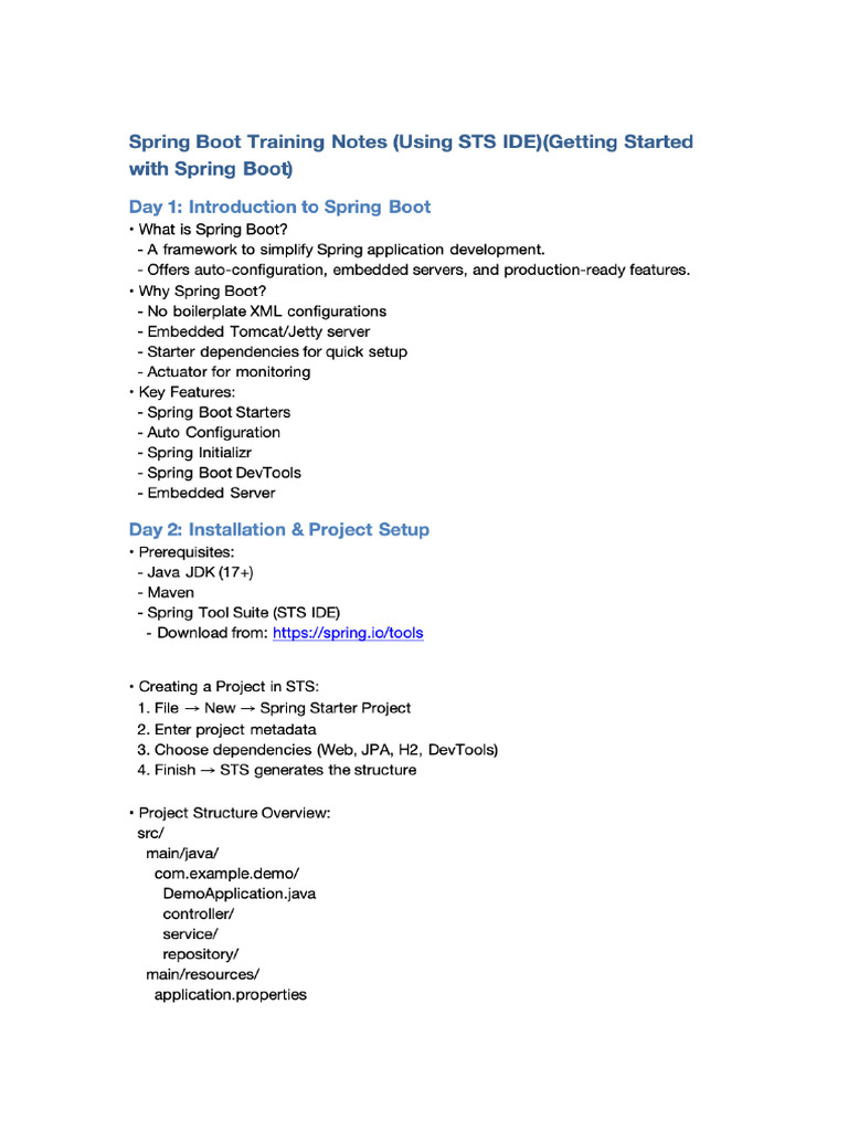 SpringBoot Training Notes STS-20250805090858 | PDF