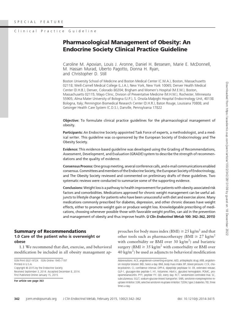 Pharmacological Management of Obesity - An Endocrine Society Clinical ...