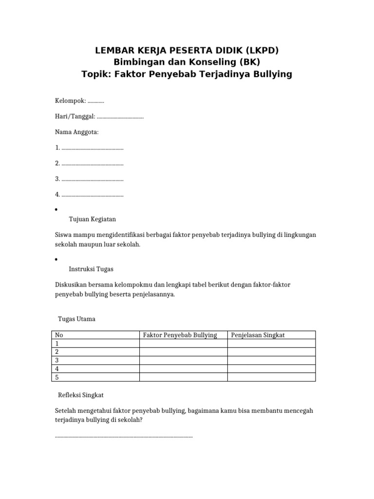 LKPD BK Faktor Penyebab Bullying | PDF