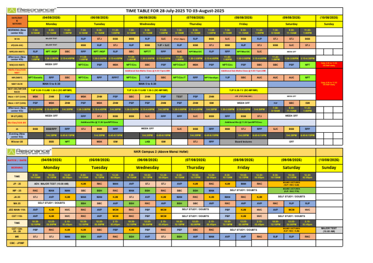 TIME - TABLE - YCCP - 4th August - 2025 | PDF