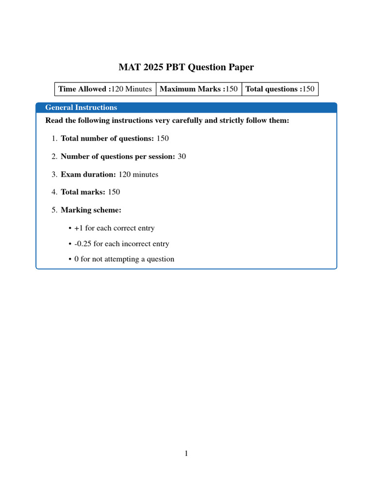 MAT 2025 PBT Exam Question Paper | PDF | Sphere