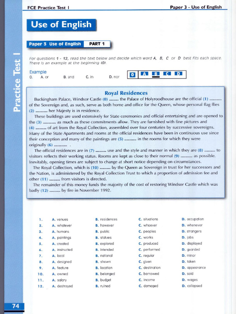 FCE Practice Test I: Use of English | PDF