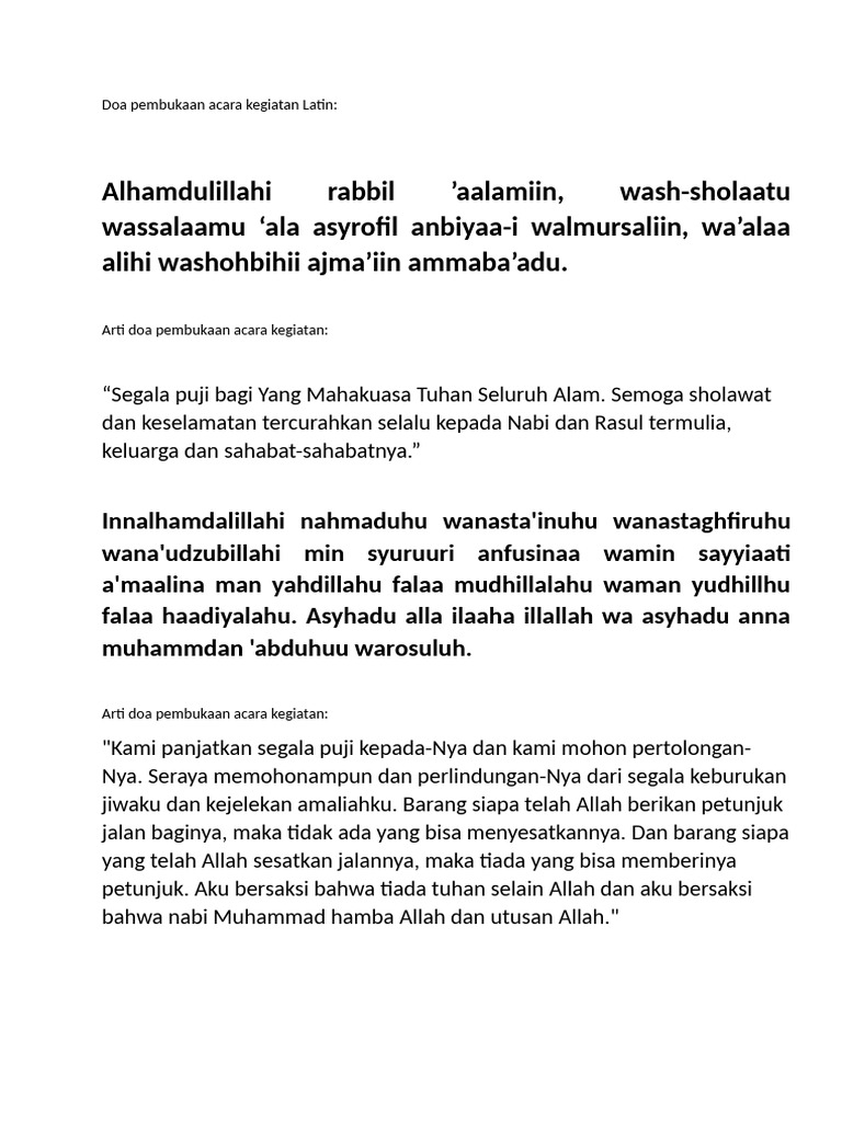 Doa Pembukaan Acara Kegiatan Latin | PDF