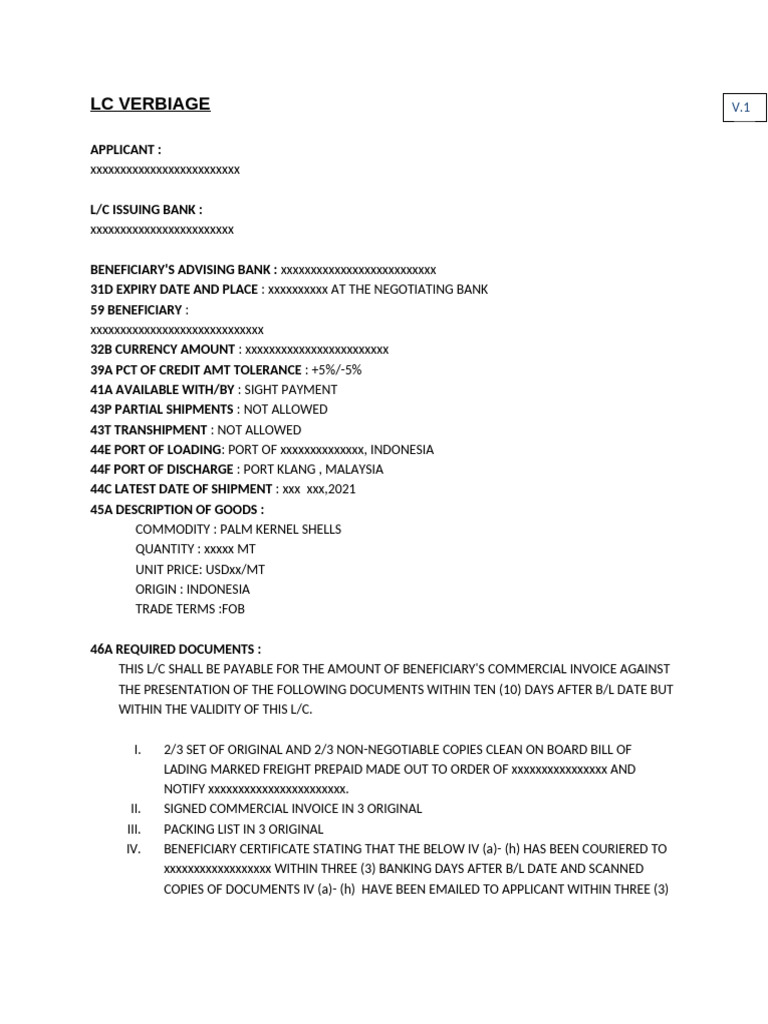 LC Verbage | PDF | Bill Of Lading | Cargo
