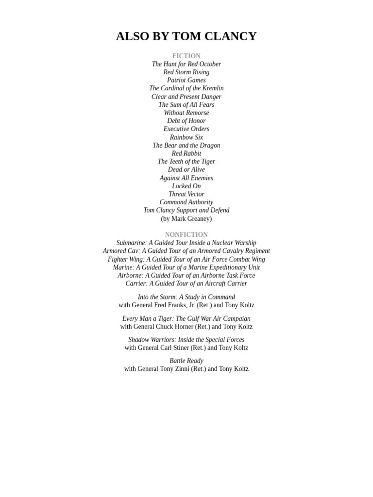 Tom Clancy's Works Overview | PDF