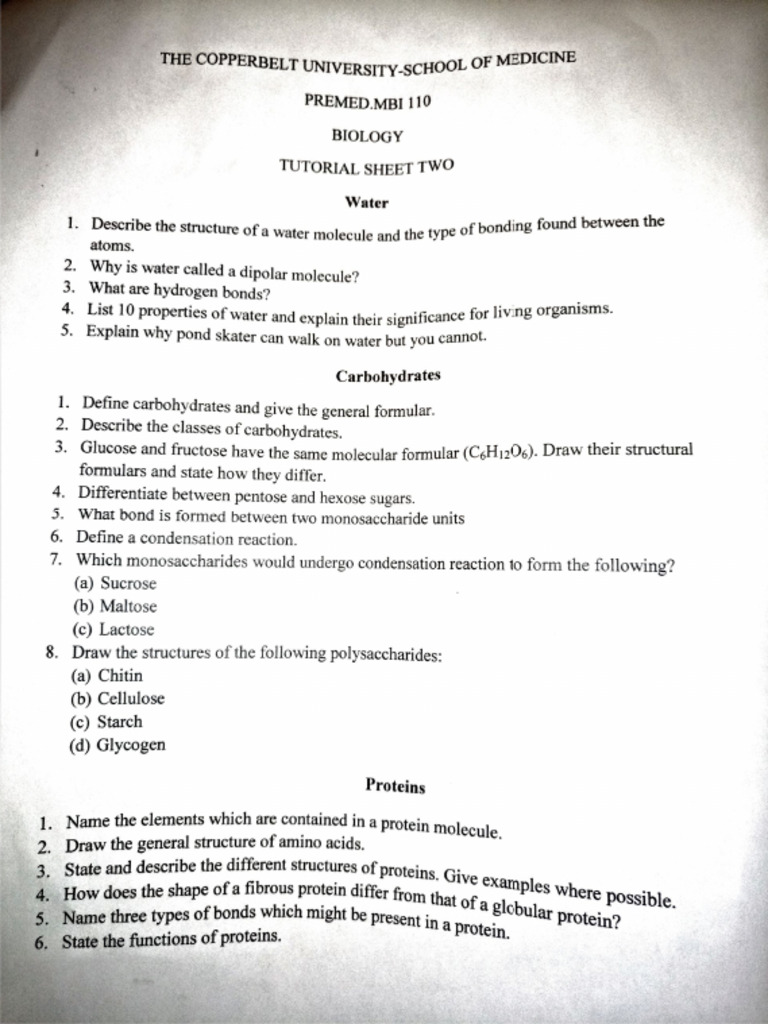 Biology Tutorial Sheet 2 | PDF
