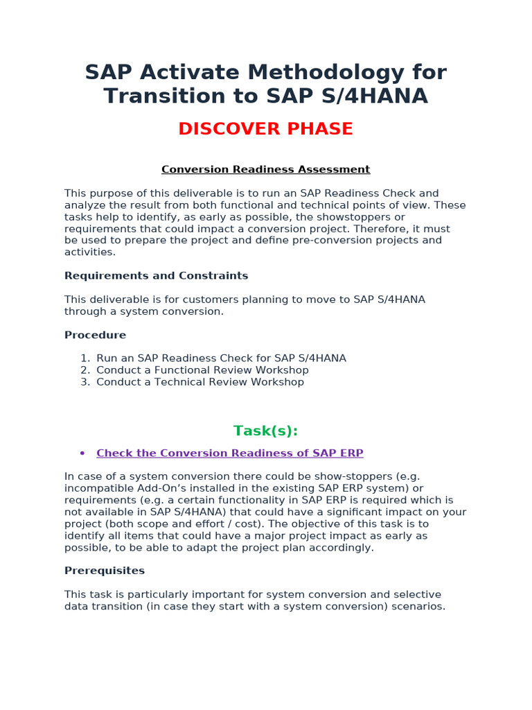 SAP Activate Methodology For Transition To SAP S | PDF | Business ...