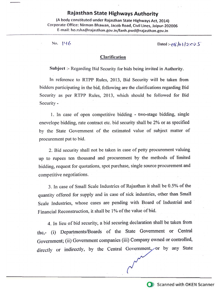 Clarification Reg - Bid Security in RSHA | PDF