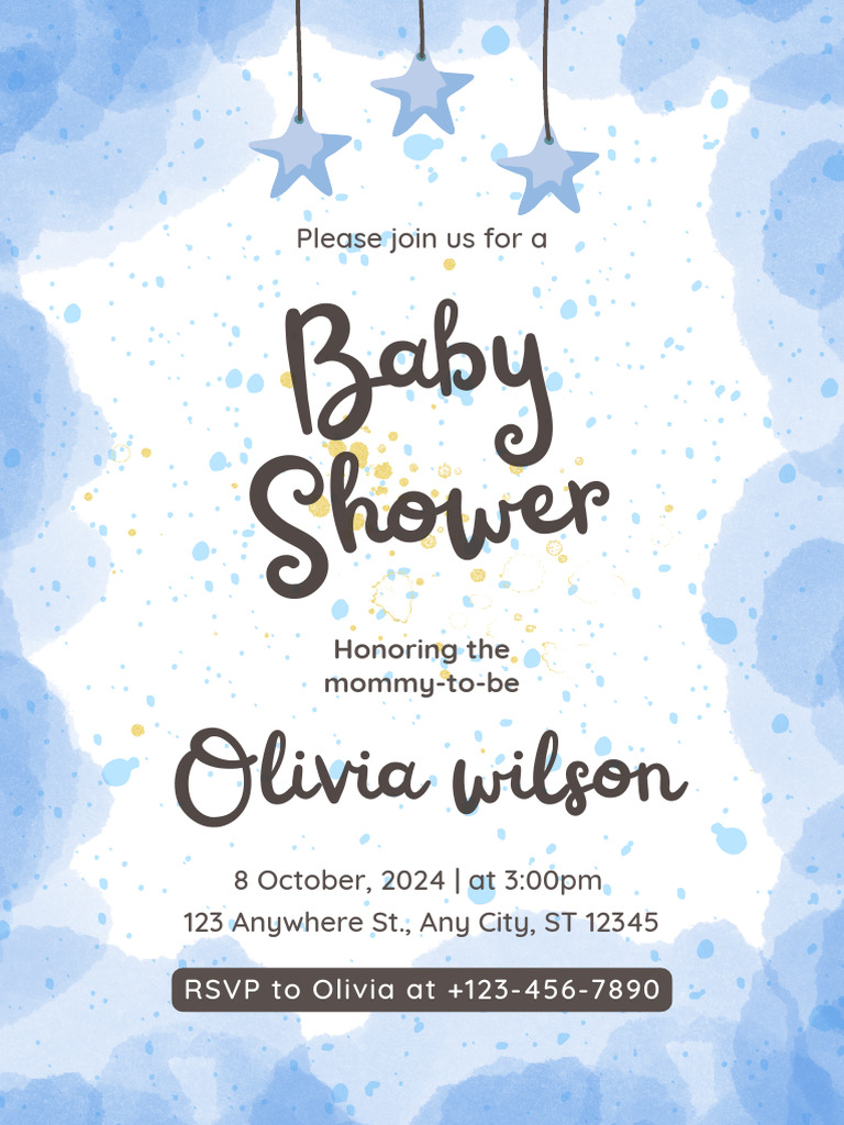 Blue Watercolor Baby Shower Invitation | PDF