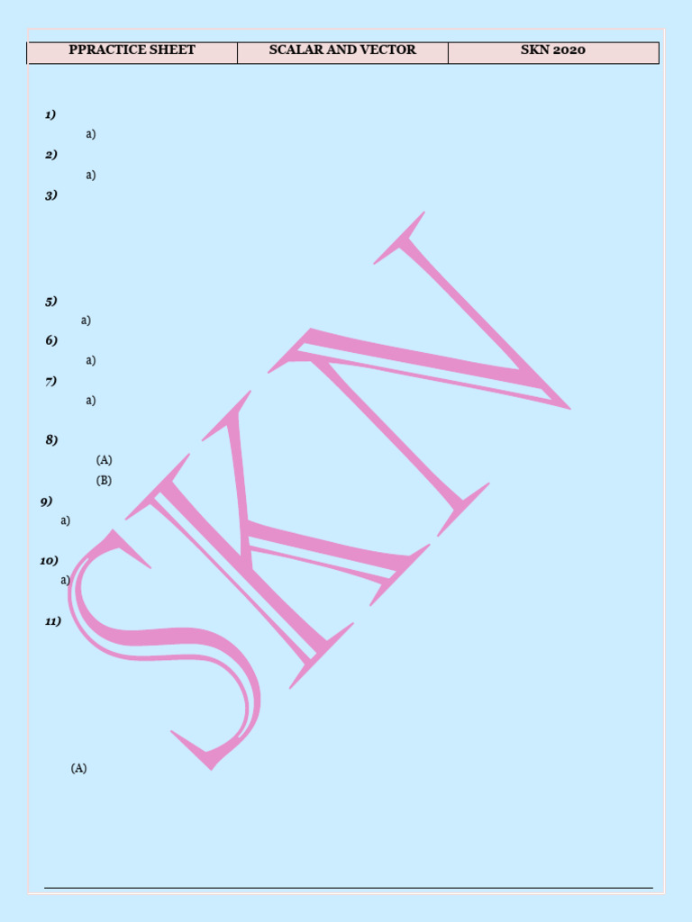 Scalars & Vectors Worksheet by SKN | PDF | Euclidean Vector | Velocity