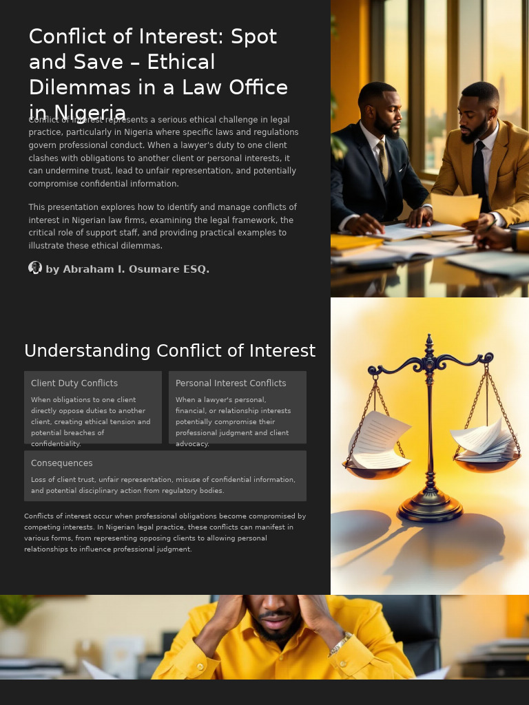 Conflict of Interest Spot and Save Ethical Dilemmas in A Law Office in Nigeria | PDF | Conflict ...