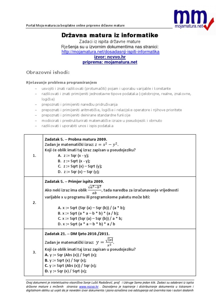 Informatika Programiranje 1 Dio | PDF