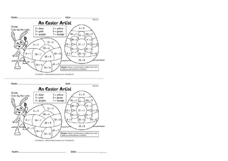 Easter Multiplication and Coloring Worksheet | PDF