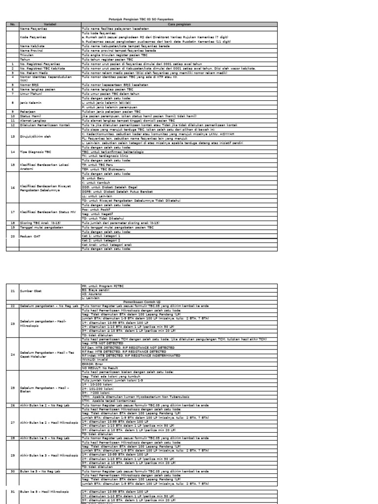 Panduan Pengisian Formulir TBC Fasyankes | PDF