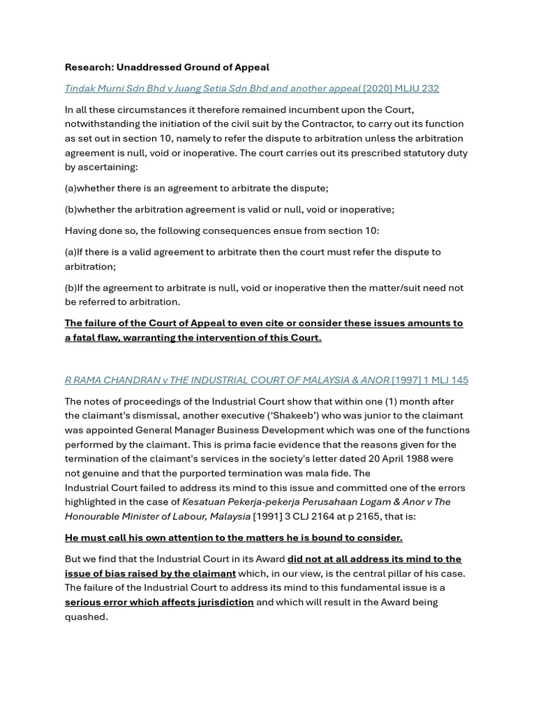 Research - Unaddressed Ground of Appeal | PDF | Appellate Court ...