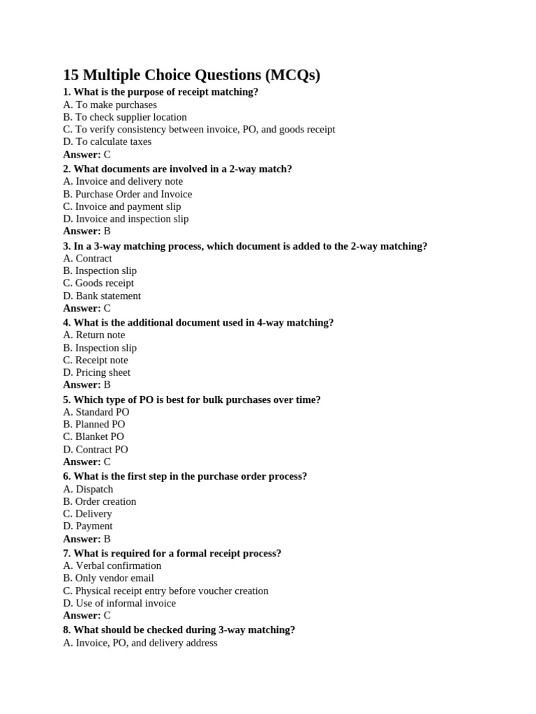15 Multiple Choice Questions | PDF | Receipt | Debits And Credits
