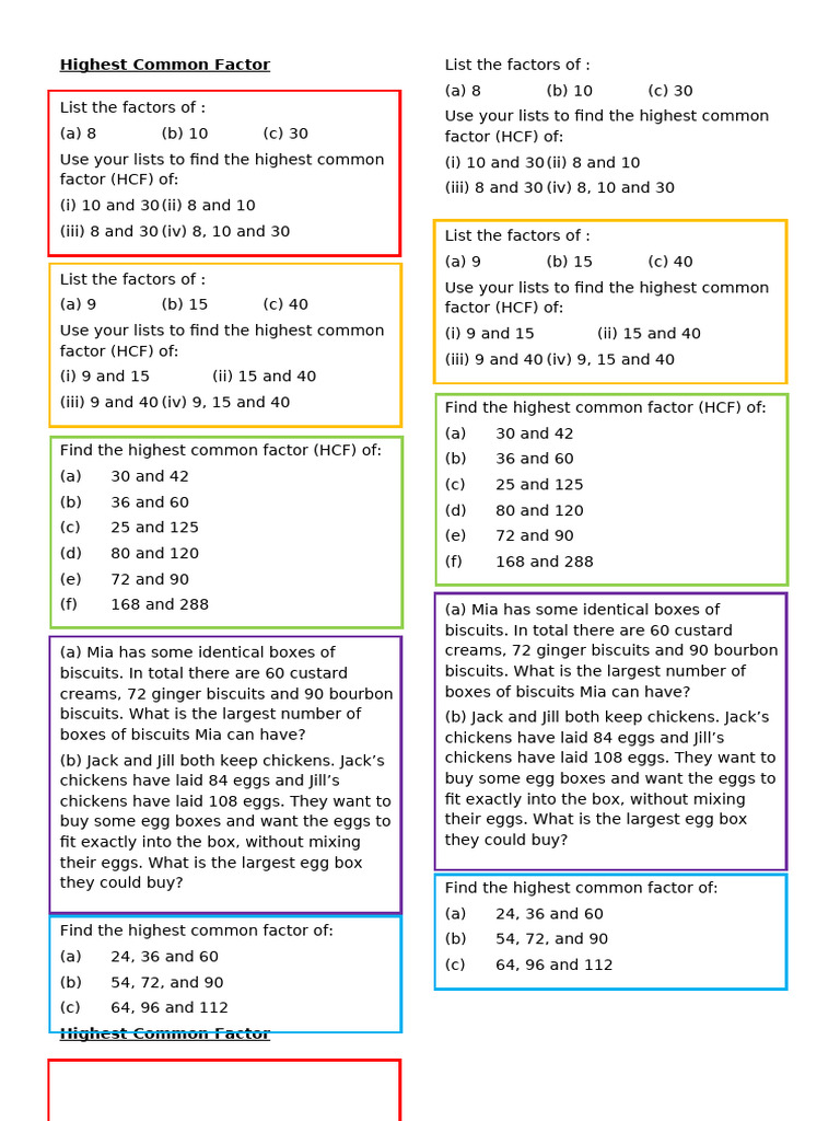 Finding Highest Common Factors | PDF | Biscuit | Baked Goods