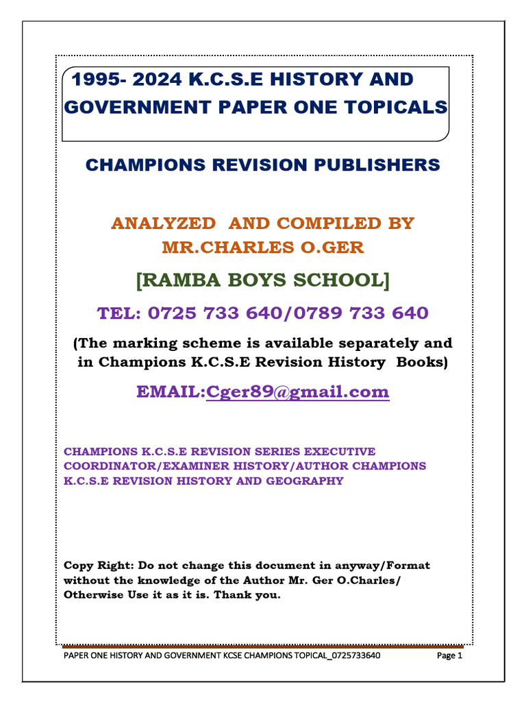 KCSE 2024 History Paper 1 Topics | PDF | Kenya