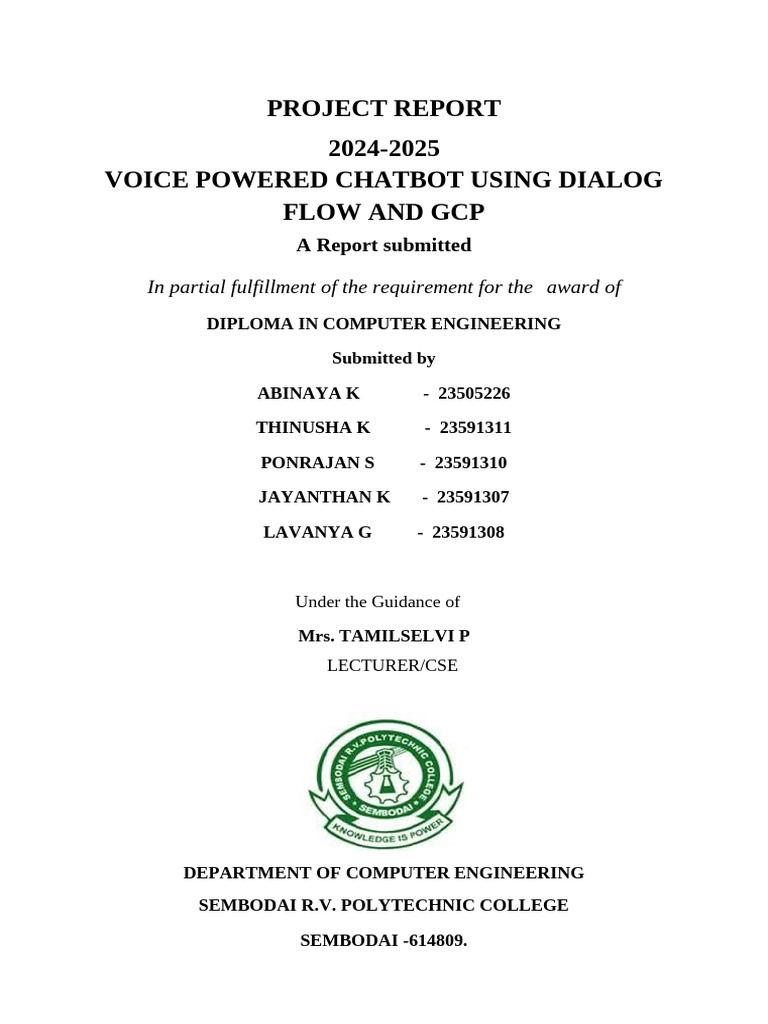 Voice Powered Chatbot Using Dialog Flow and GCP Front Page | PDF