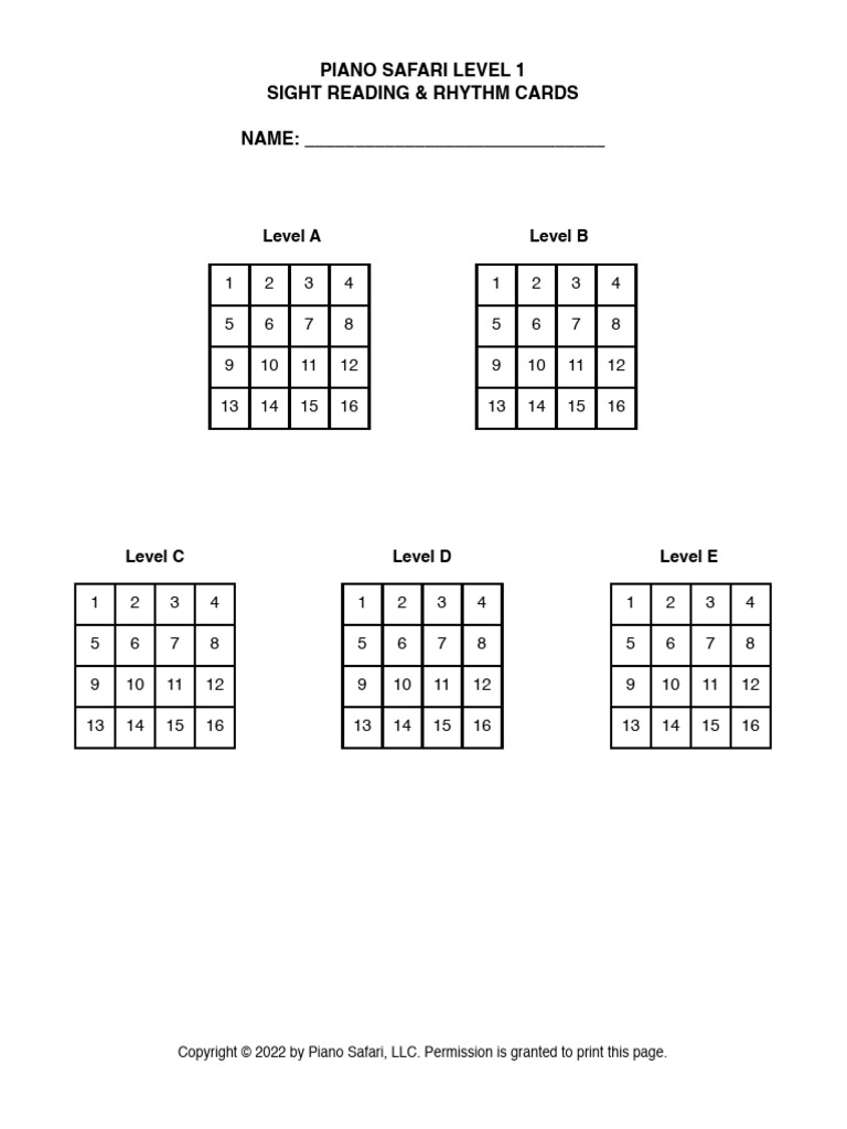 Sight Reading Card Check Off Level 1 | PDF