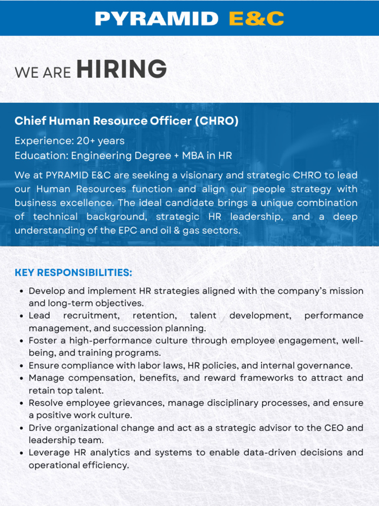 Hiring For CHRO - Pyramid E&C | PDF