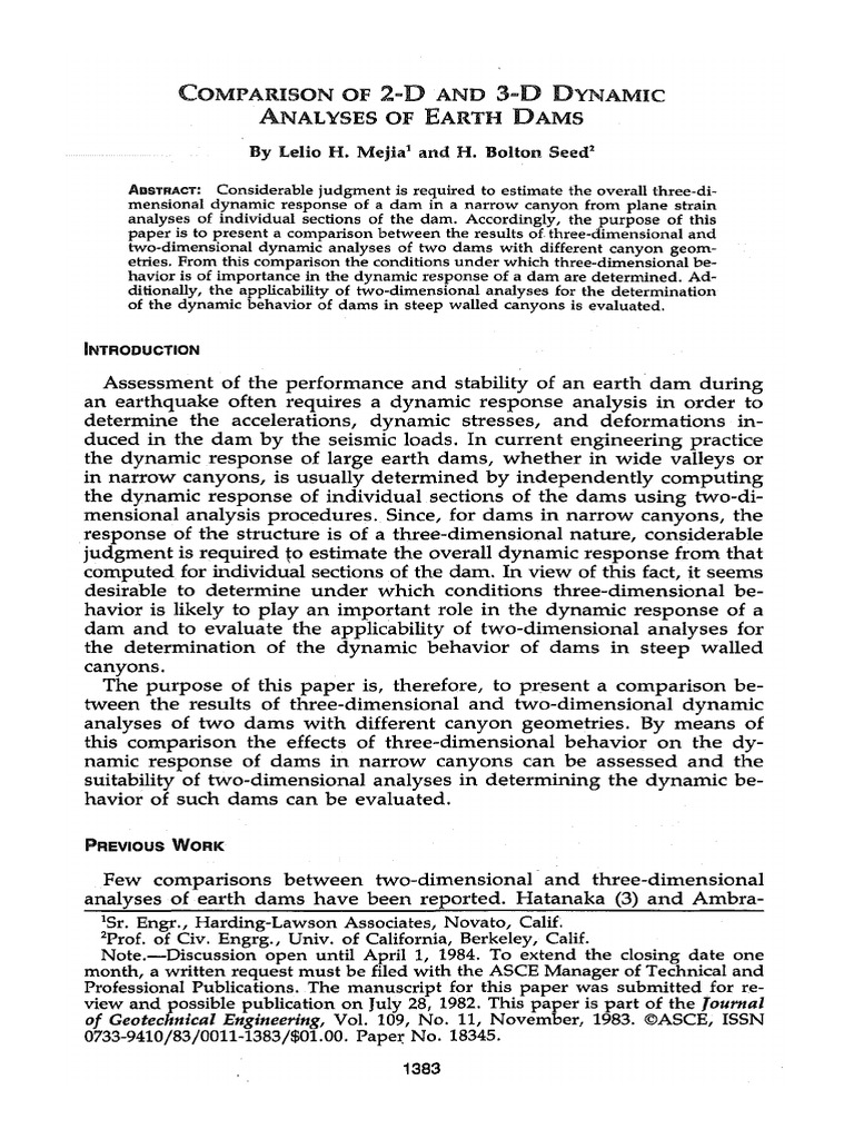 2D vs 3D Dynamic Analysis of Earth Dams | PDF | Dam | Stress (Mechanics)