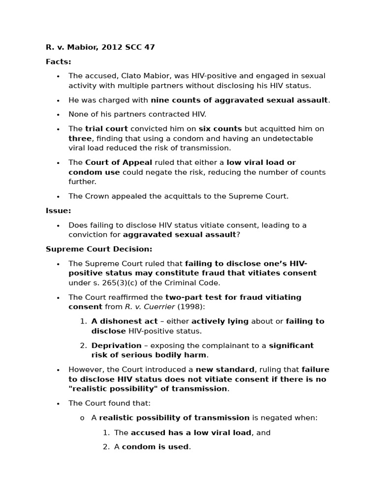 R V Mabior - Fraud Vitiating Consent | PDF | Crime & Violence ...