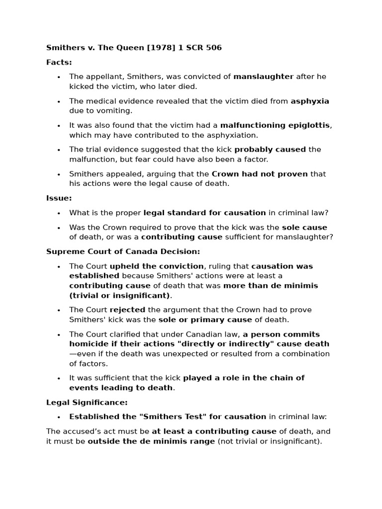 Smithers Case - Significant Role in Causation | PDF | Justice | Crime ...