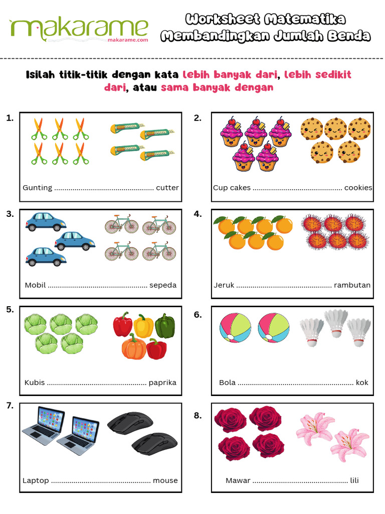 Worksheet Matematika Membandingkan Jumlah Benda - 20240826 - 065555 ...