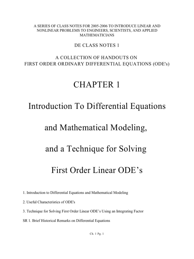 Ch-1 Int To Odes and 1st Ord Lin ODEs | PDF | Ordinary Differential ...
