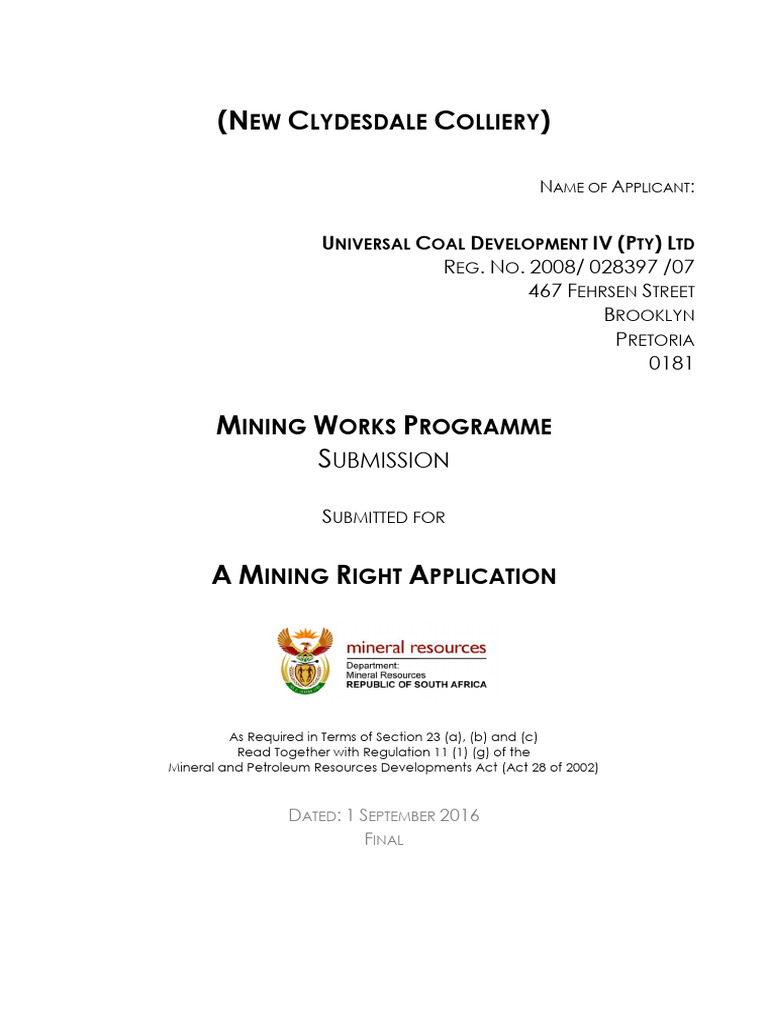 New Clydesdale Mining Rights Application | PDF | Mining | Coal Mining