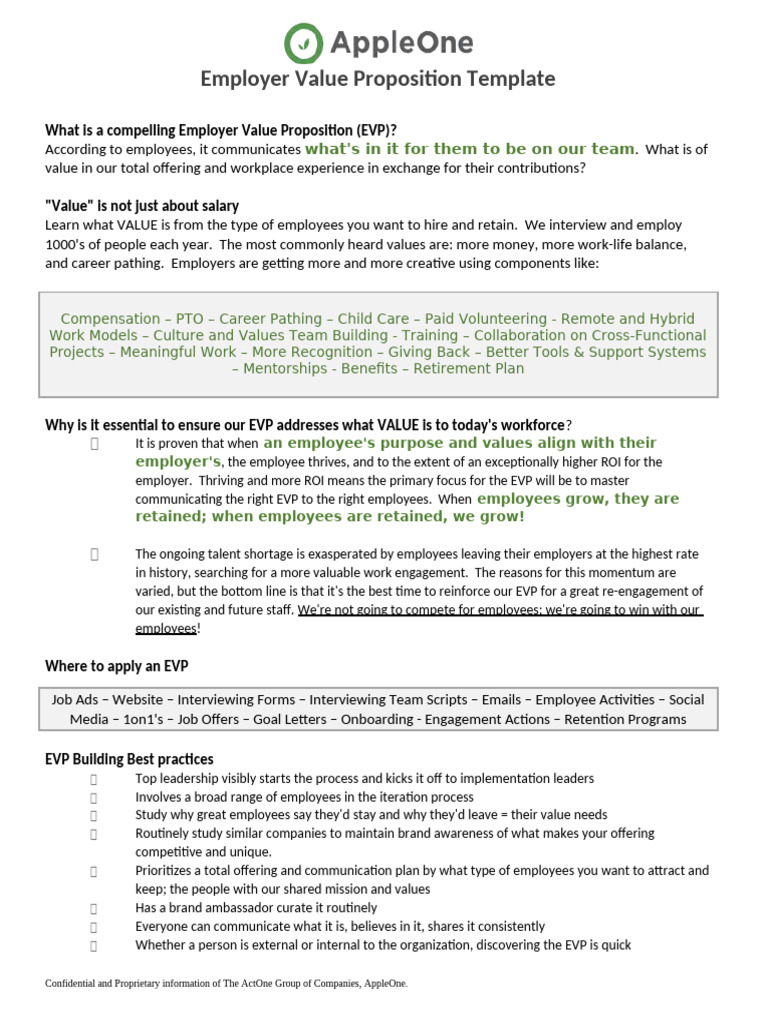 Employer Value Proposition Template | PDF | Employment | Industrial And ...