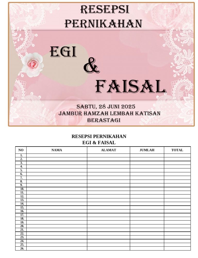 Buku Tamu RESEPSI PERNIKAHAN Egi Dan Faisal | PDF