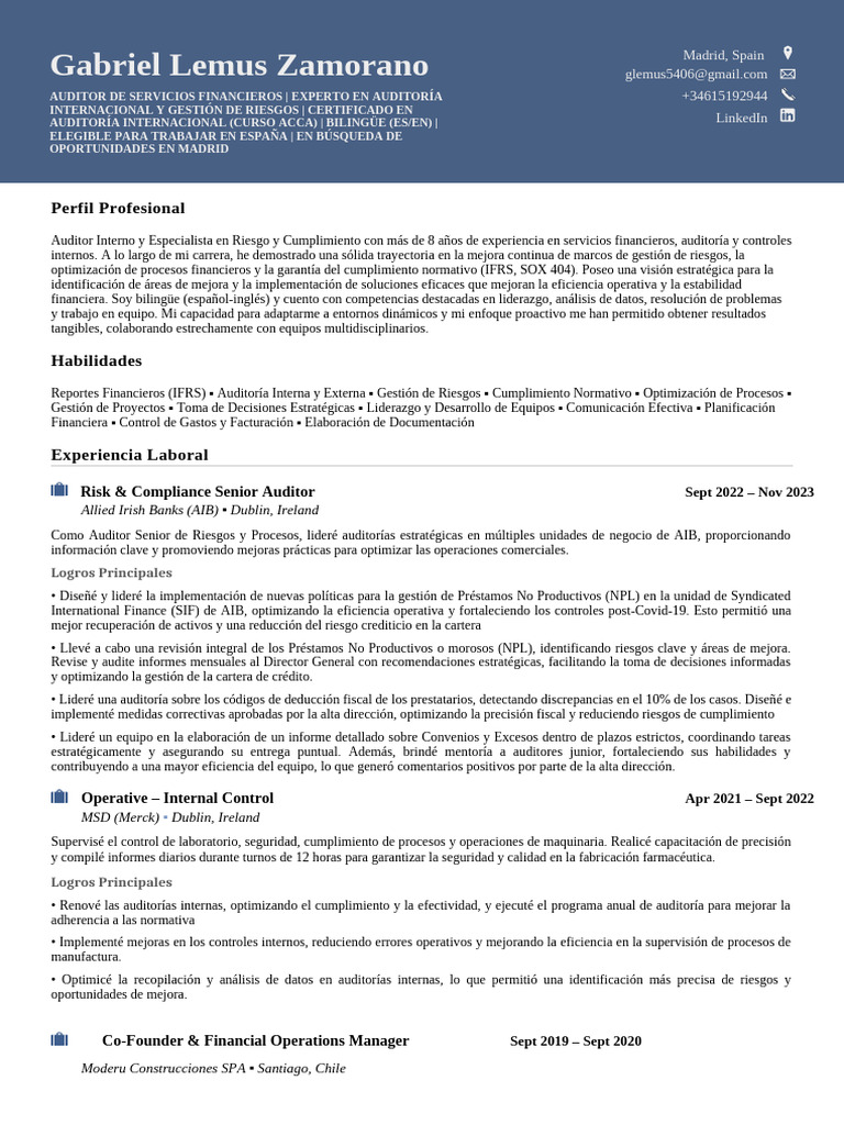 Resume Gabriel Lemus Zamorano Espanol Version Definitiva | PDF ...
